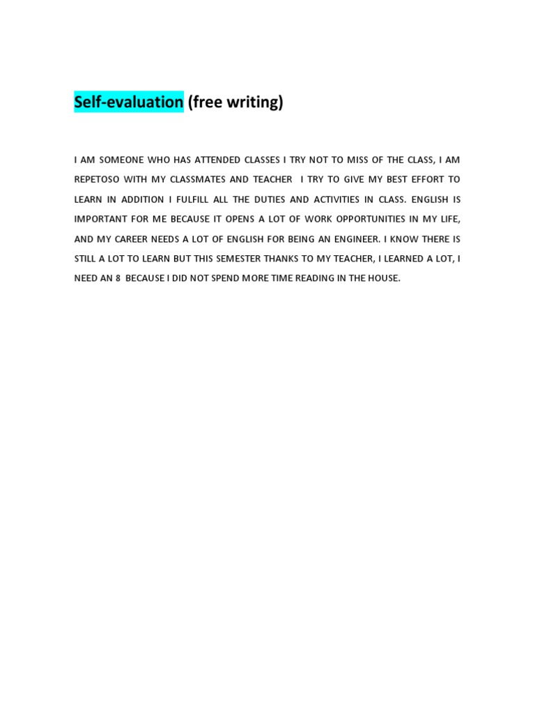 Self-Evaluation of English Learning Efforts | PDF | Language Arts ...