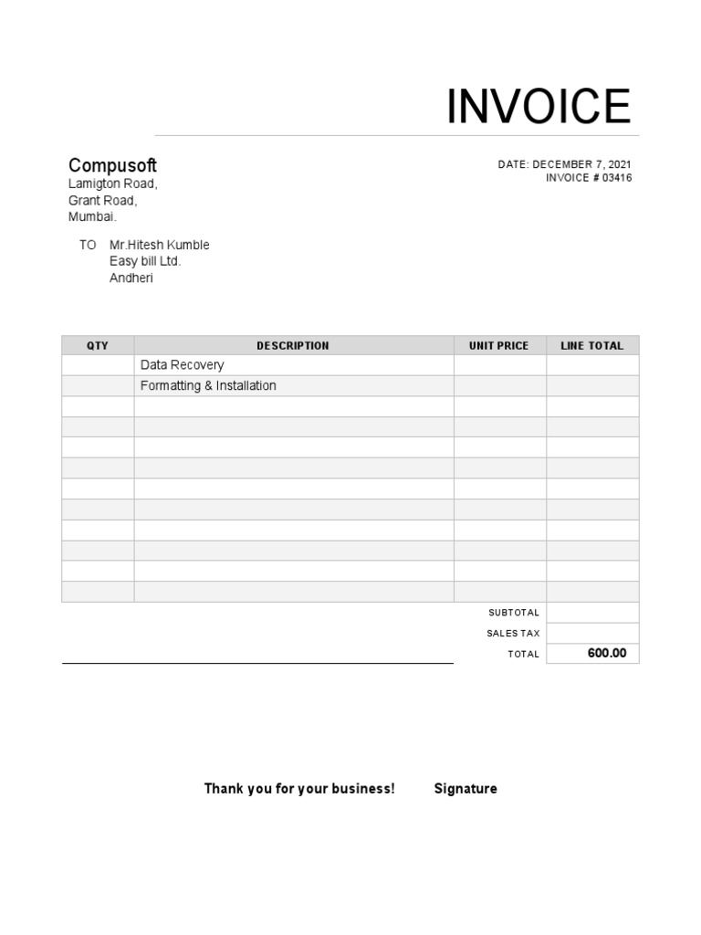 Mobile Phone Bill Invoice 03416 | PDF