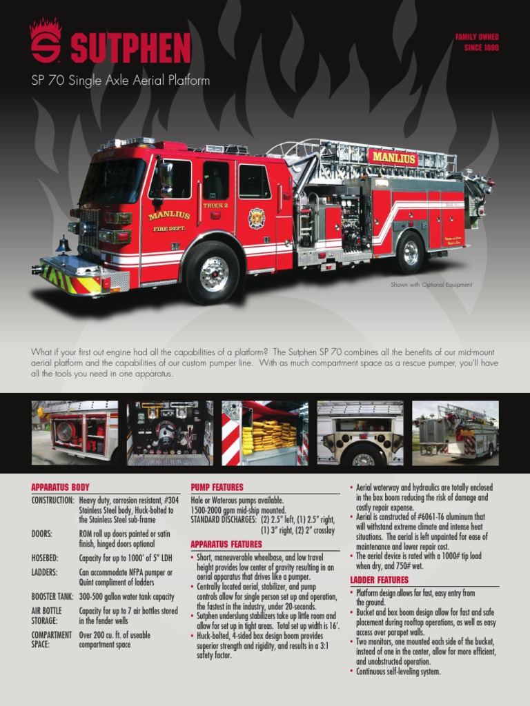 Sutphen: SP 70 Single Axle Aerial Platform | PDF | Fire Engine | Vehicles