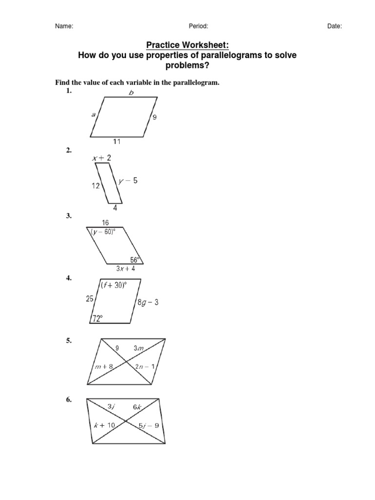 Properties of Parallelograms Worksheet - 2 PDF | PDF