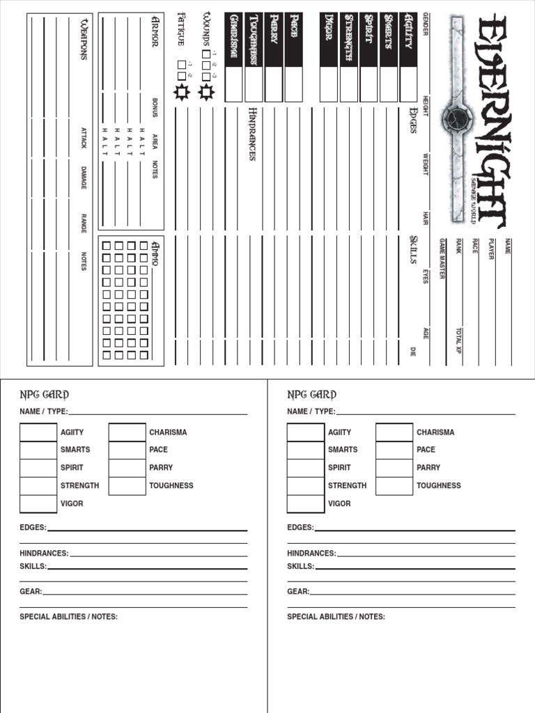 Alternate Character Sheet & NPC Cards | PDF | Role Playing Games | Gaming