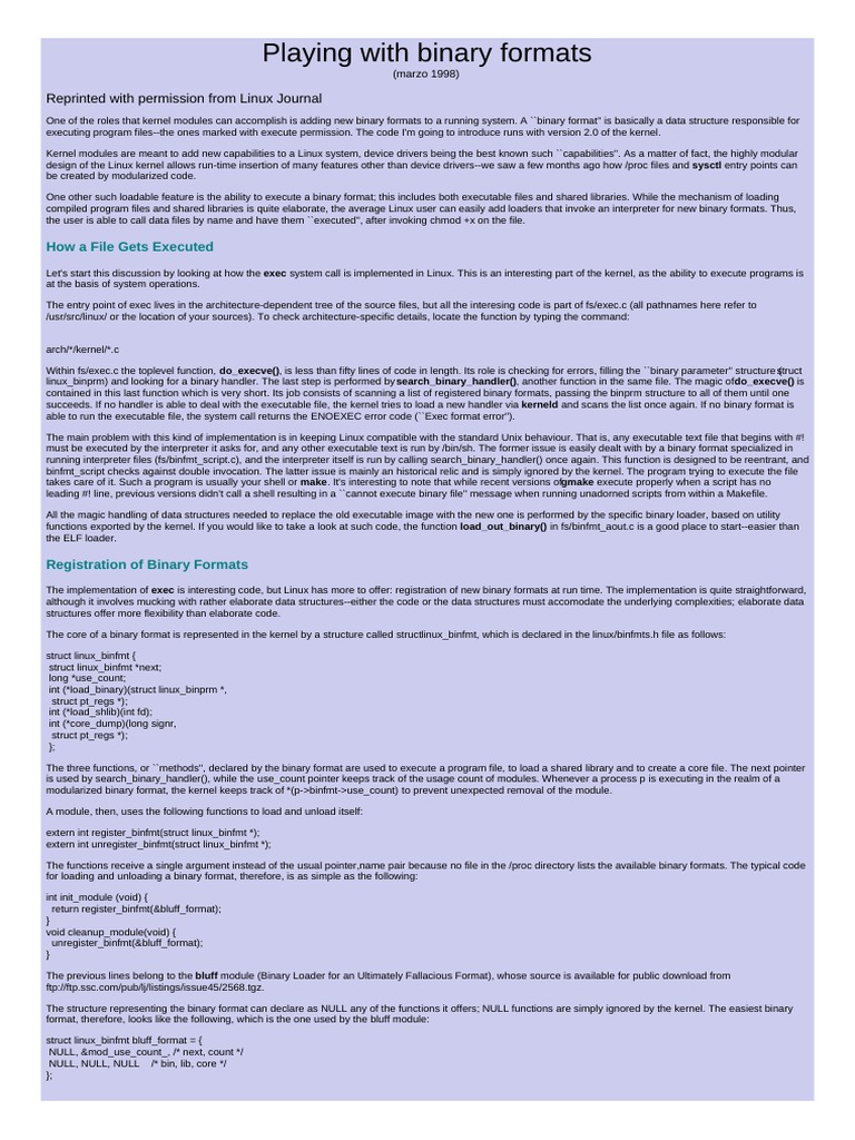 Bin FMT | PDF | Pointer (Computer Programming) | Kernel (Operating System)
