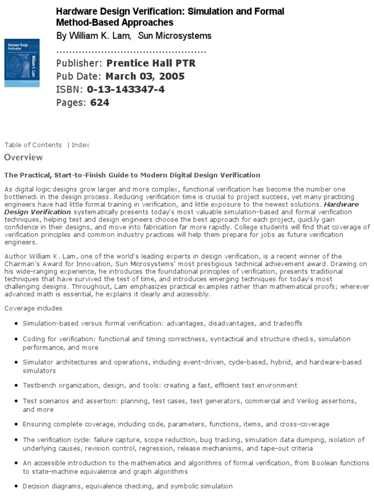 William K Lam Hardware Design Verification Simulation And Formal Method