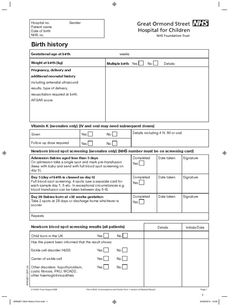 Appendix 4 - Example Birth History | PDF | Infants | Childbirth