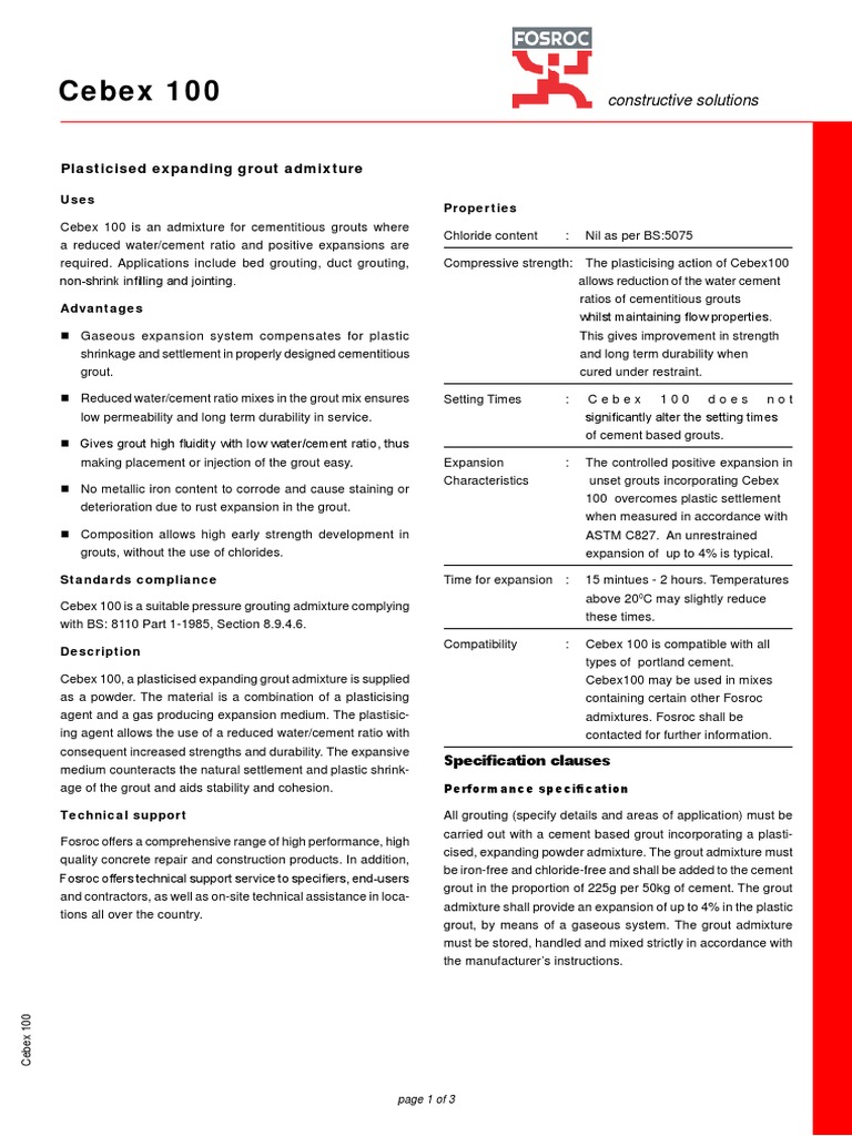 TDS Cebex 100 India PDF | PDF | Concrete | Cement