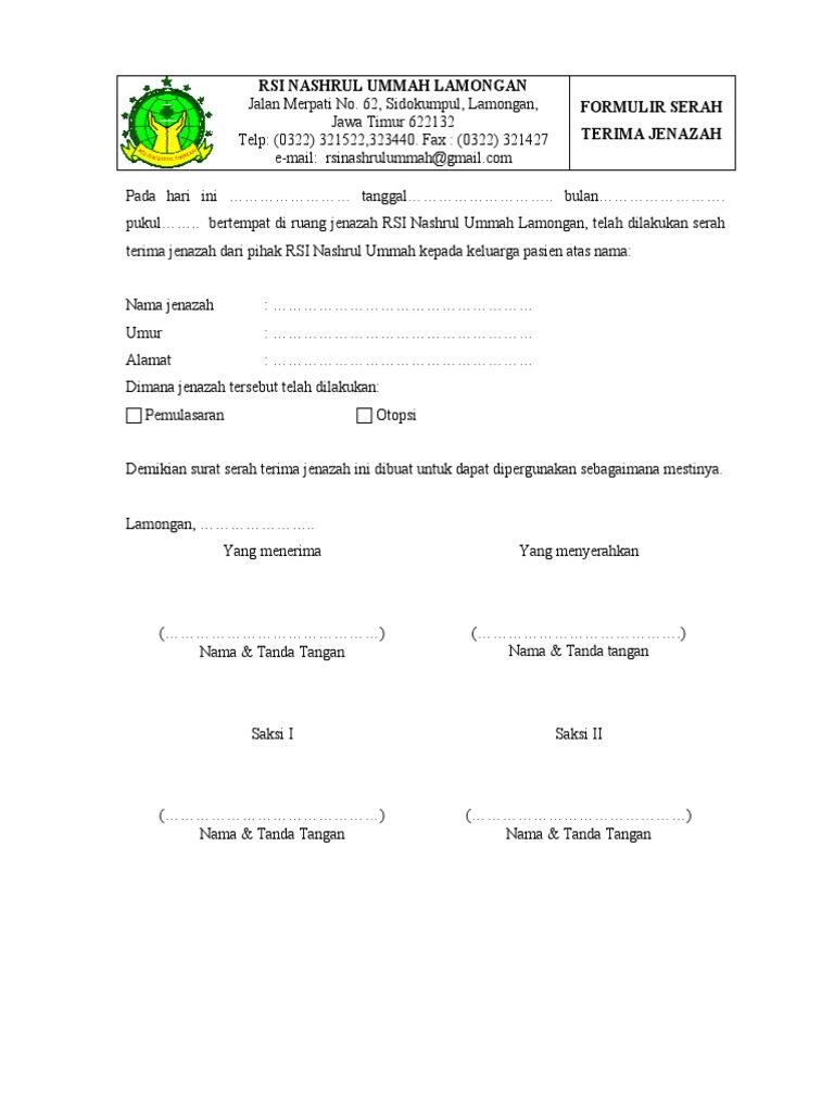 Form Serah Terima Jenazah | PDF