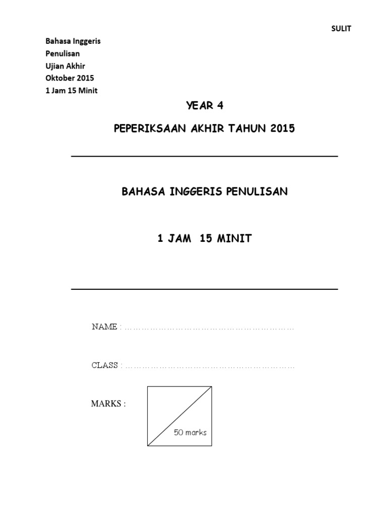 ENGLISH Penulisan Tahun 1 2015 | PDF
