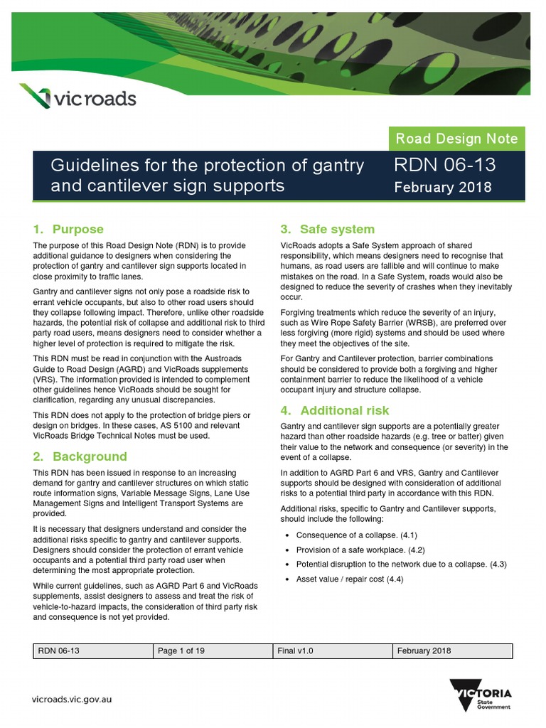 Road Design Note 0613 Guidelines For The Protection of Gantry and ...