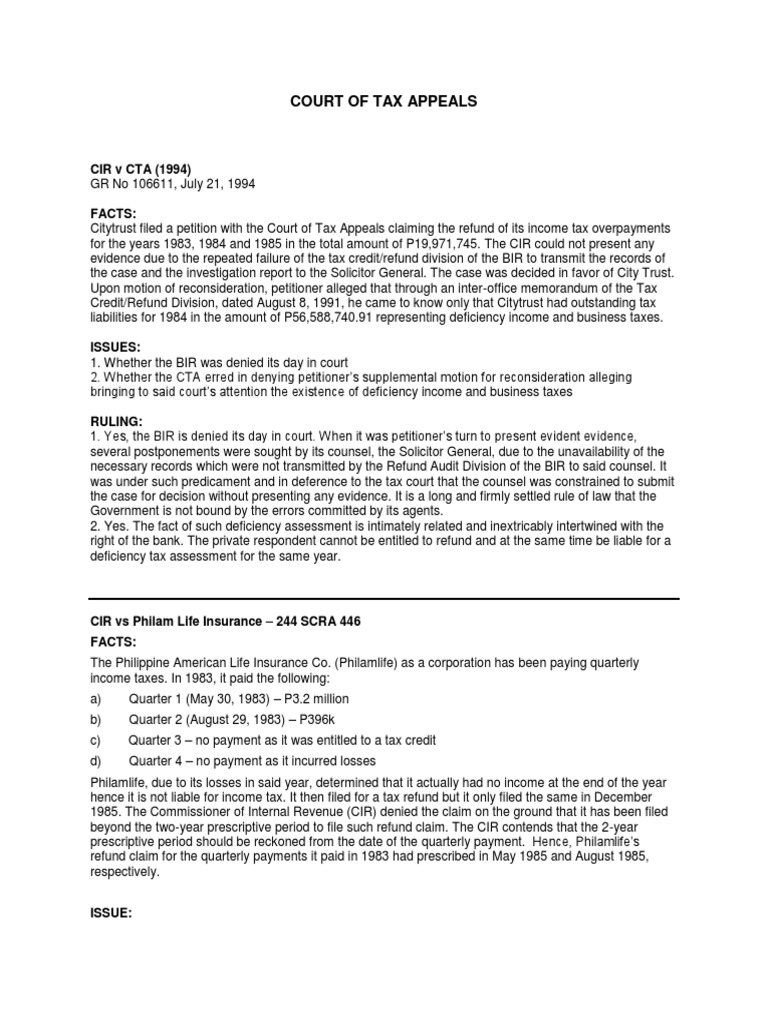 Tax Law Case Digests | PDF | Negotiable Instrument | Justice