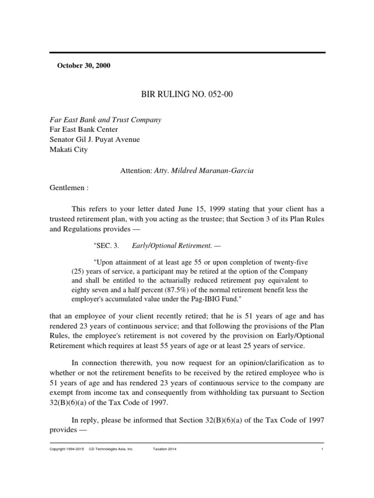 BIR Ruling No. 052-00 PDF | PDF | Taxation In The United States | Taxes