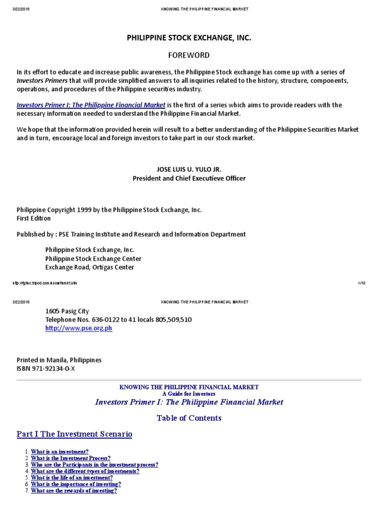 Philippine Financial Market Overview | PDF | Stock Market | Stocks