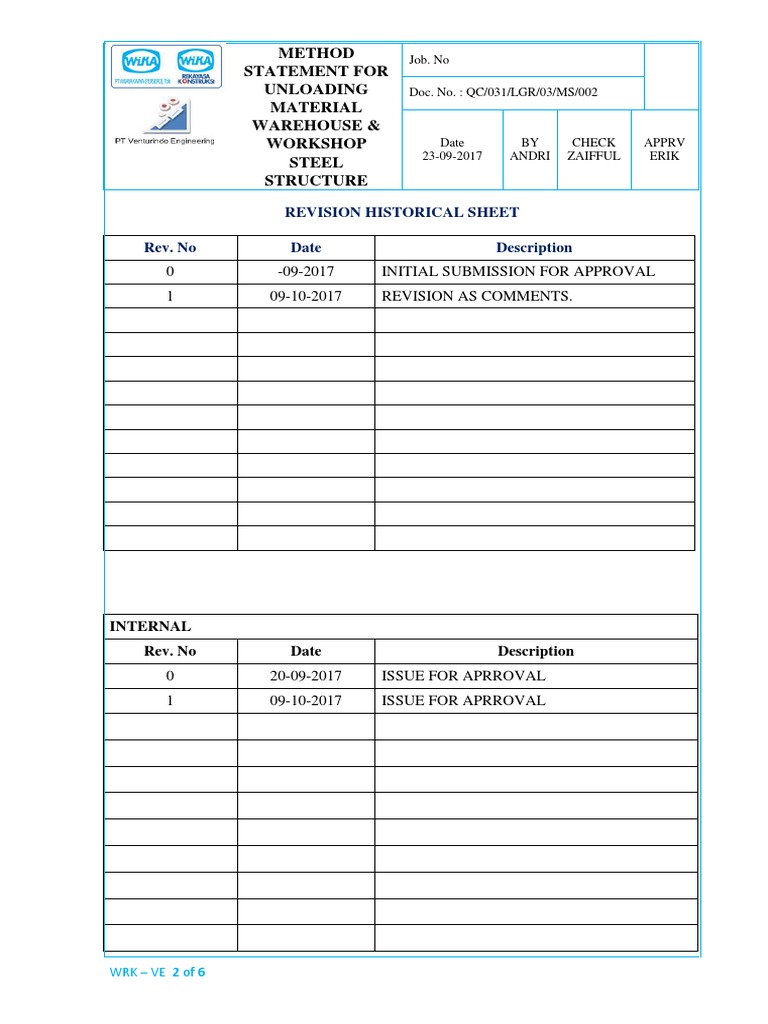 Method Statement For Unloading Material | PDF | Technology & Engineering