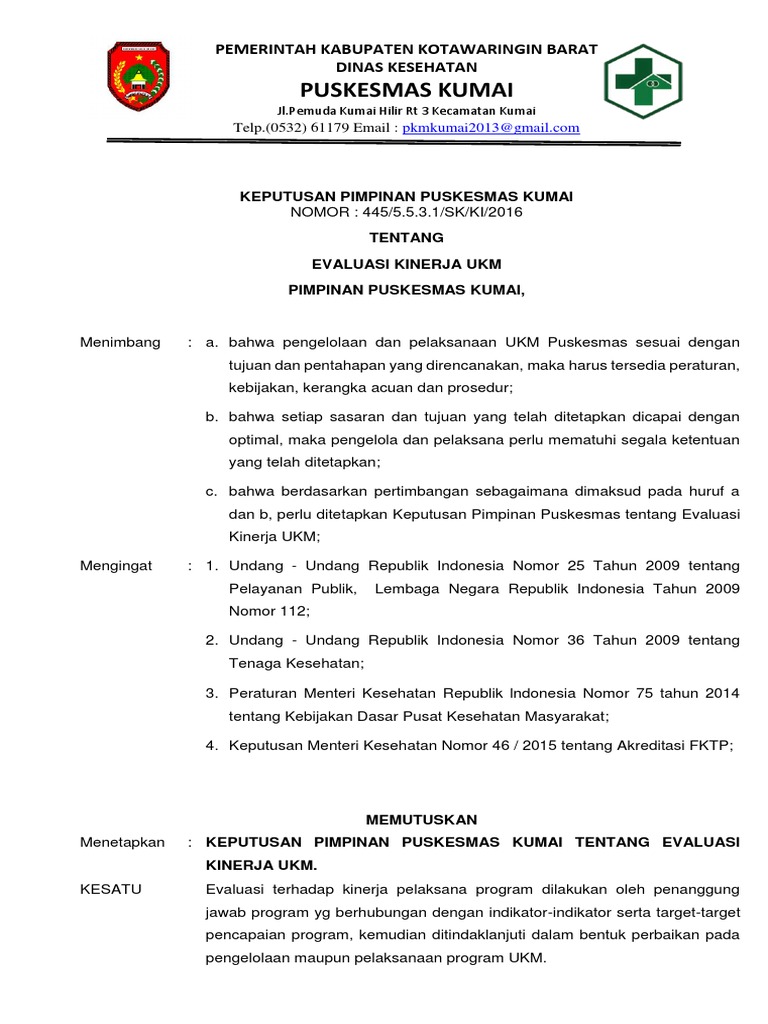 Evaluasi Kinerja UKM Puskesmas Kumai | PDF | Bisnis