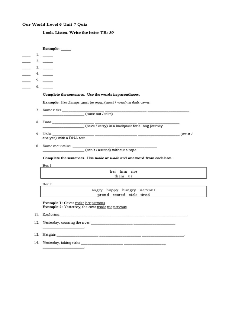 Our World Level 6 Unit 7 Quiz | PDF