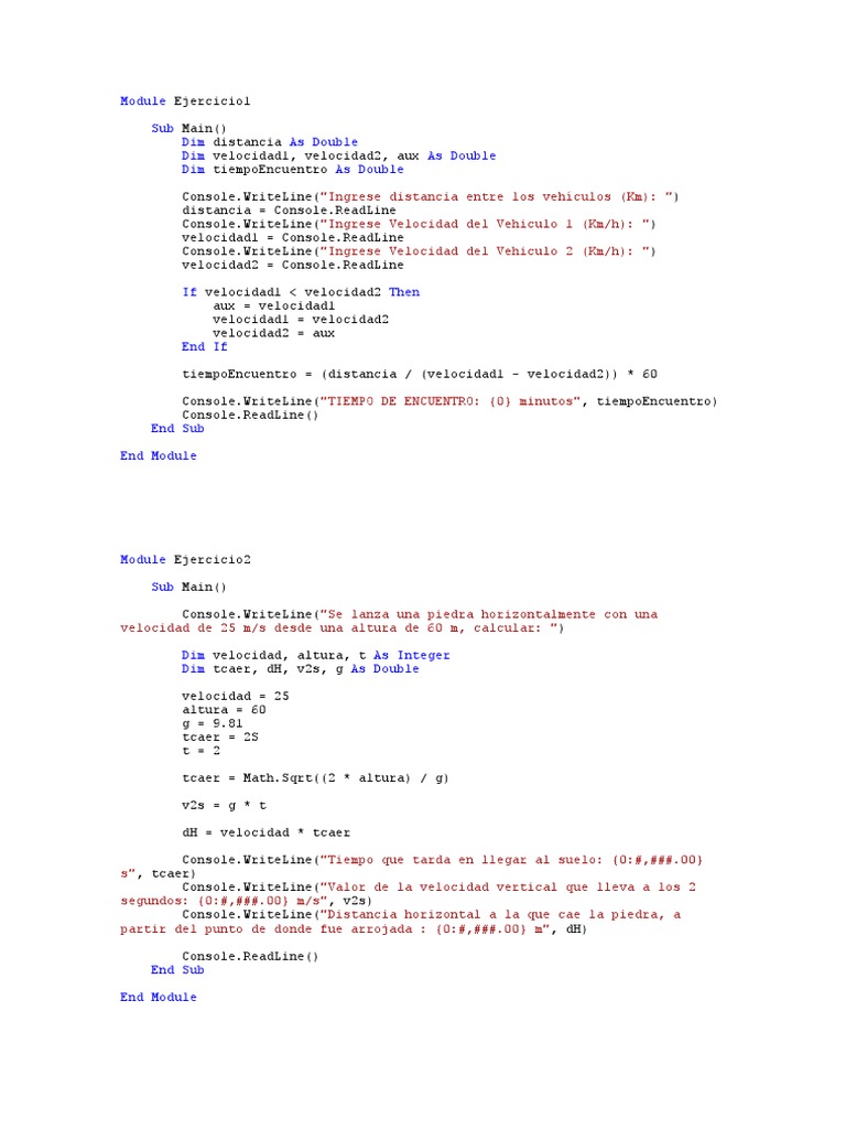 Ejercicios Visual Basic | PDF | Objetos matemáticos | Álgebra