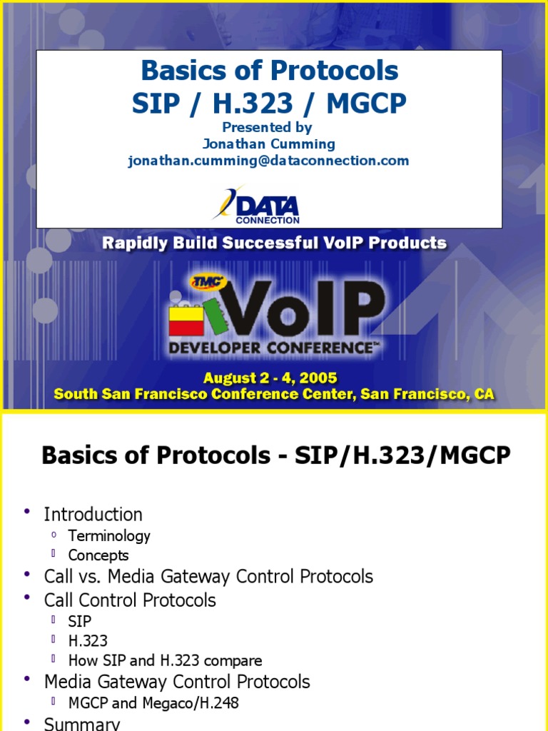 Basics of Protocols SIP / H.323 / MGCP: Presented by Jonathan Cumming | PDF | Session Initiation ...