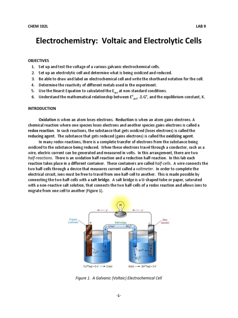CHEM 102L LAB 09 Voltaic and Galvanic Cells SPRING 17 | PDF ...
