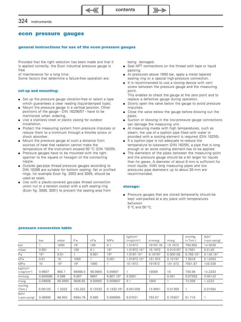 General Instructions For Use of The Econ Pressure Gauges | PDF ...