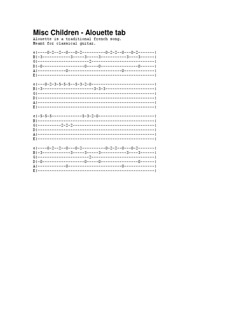 Alouette Classical Guitar Tab | PDF