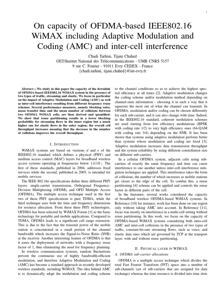 On Capacity of Ofdma-Based Ieee802.16 Wimax Including Adaptive ...