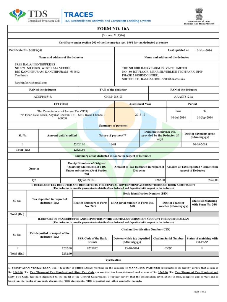 Form No. 16A: From To | PDF | Lease | Interest