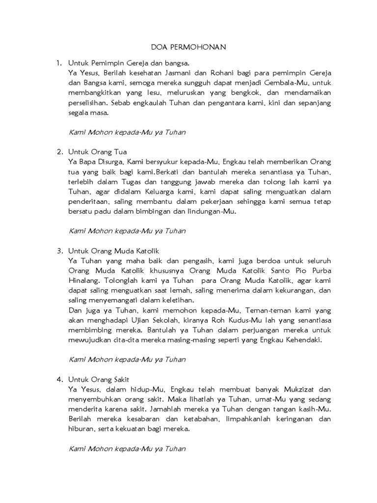 Doa Permohonan untuk Umat Katolik | PDF