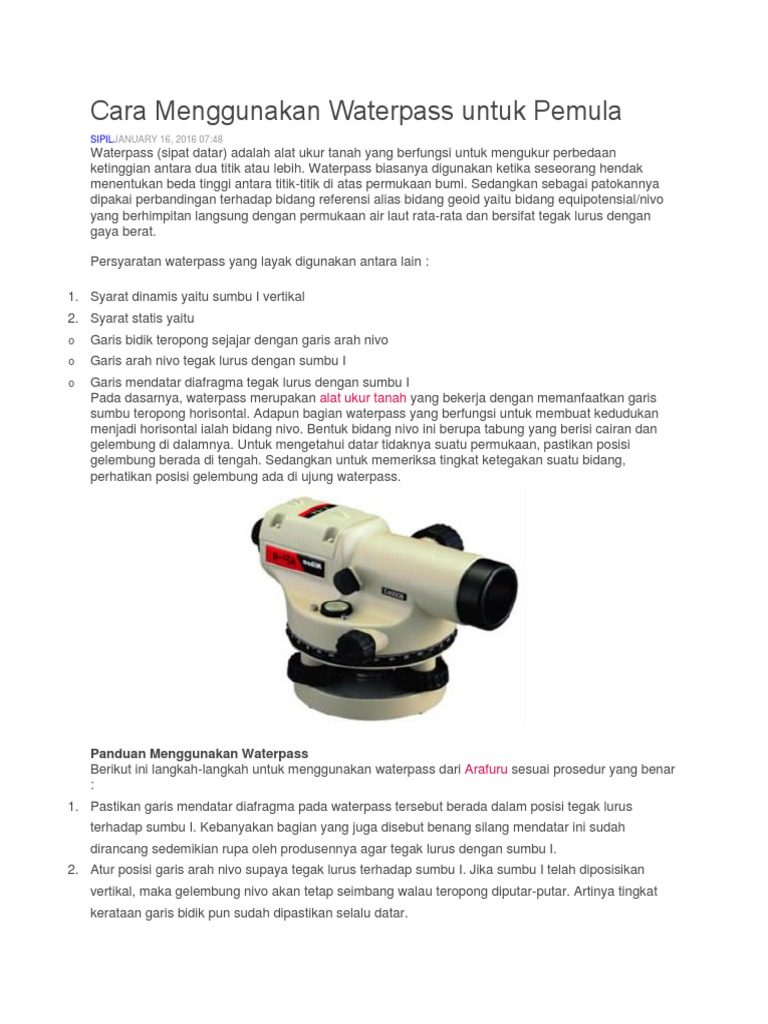 Cara Menggunakan Waterpass Untuk Pemula | PDF | Metode & Bahan Ajar ...
