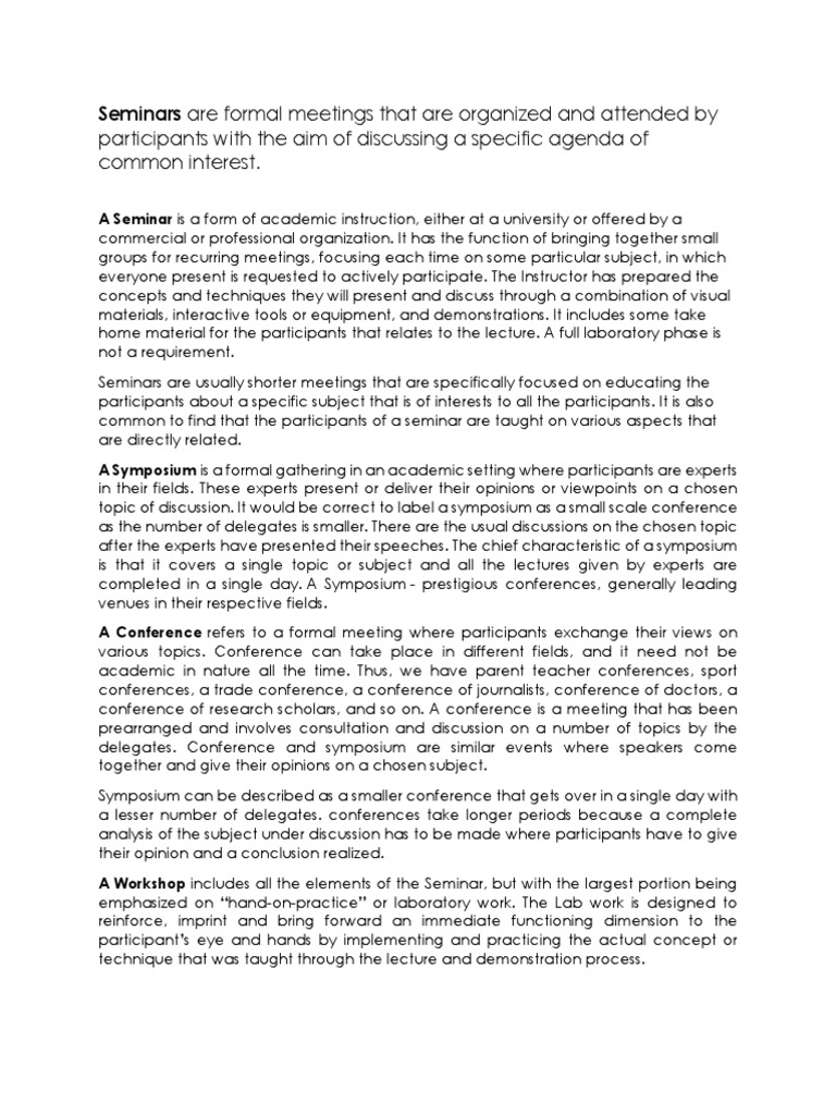 Types of Seminars | Seminar | Lecture