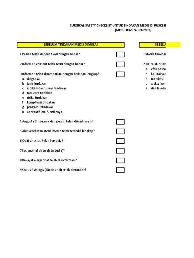 Surgical Safety Checklist - Puskesmas | PDF