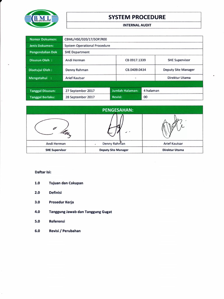SOP Internal Audit | PDF