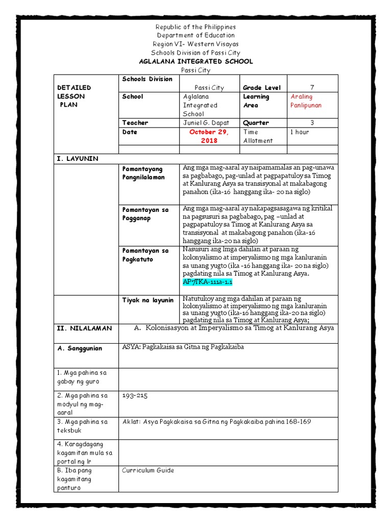 Lesson Plan in AP 34 | PDF
