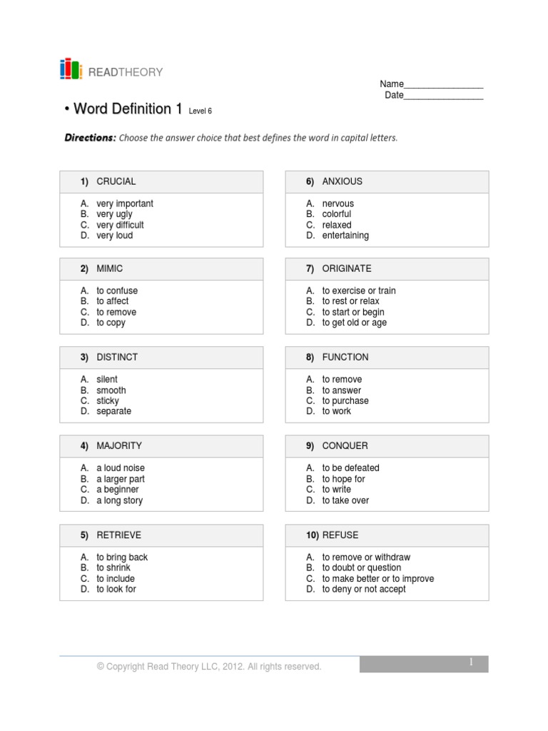 Level 6 Word Definition 1 | PDF | Verb