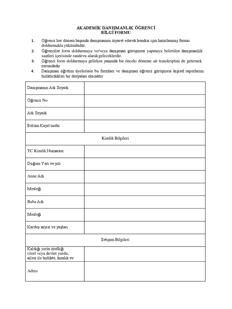 Akademik Dan??manl?k Ö?renci Bilgi Formu - 0 | PDF