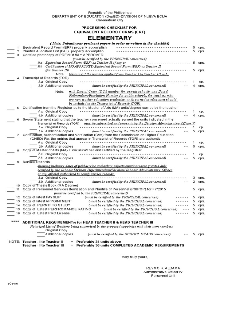 Erf Checklist | Download Free PDF | Teachers | Academia