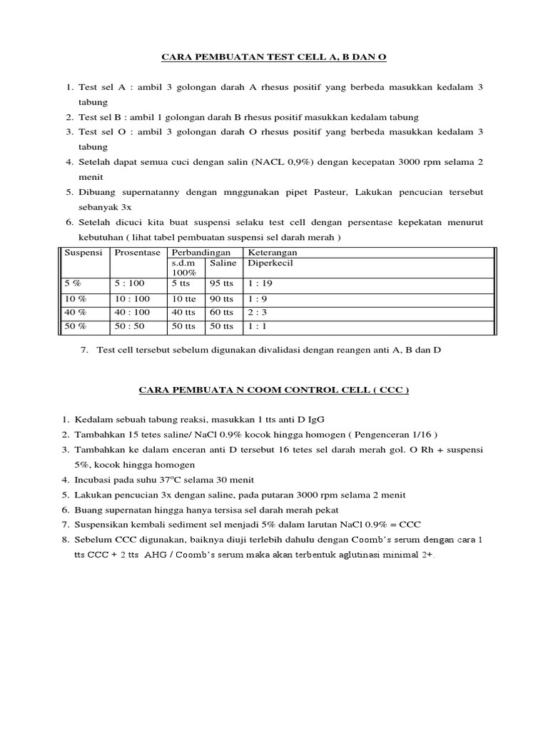 Cara Kerja Pembuatan Test Cell Dan CCC | PDF