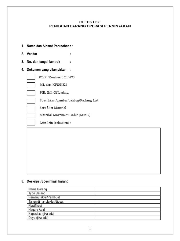 Check List Penilaian Barang Contoh Dari Masterlist | PDF
