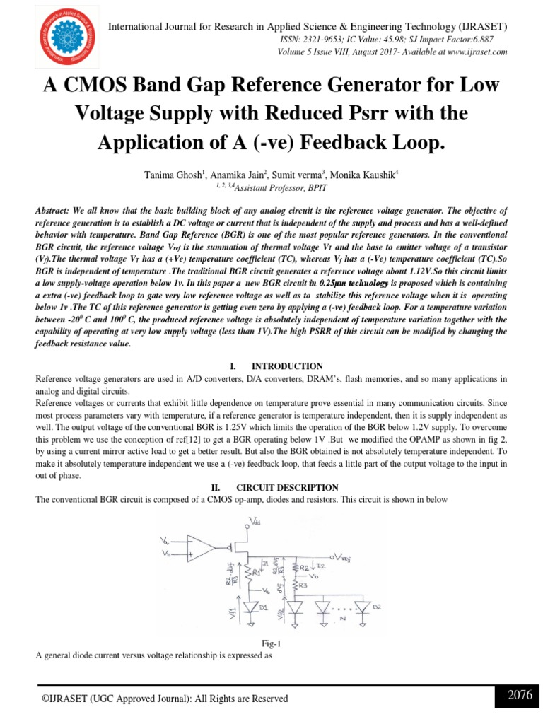 A CMOS Band Gap Reference Generator For Low Voltage Supply With Reduced PSRR With The ...