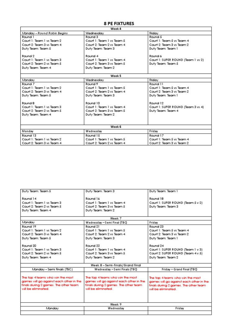 Year 8 Sepep - Fixtures | PDF | Sports Competitions | Sports