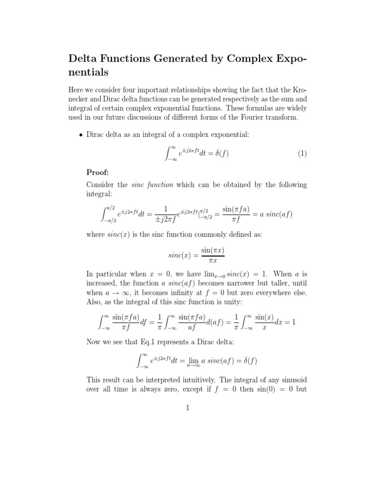 Delta Functions Generated by Complex Expo-Nentials | PDF ...