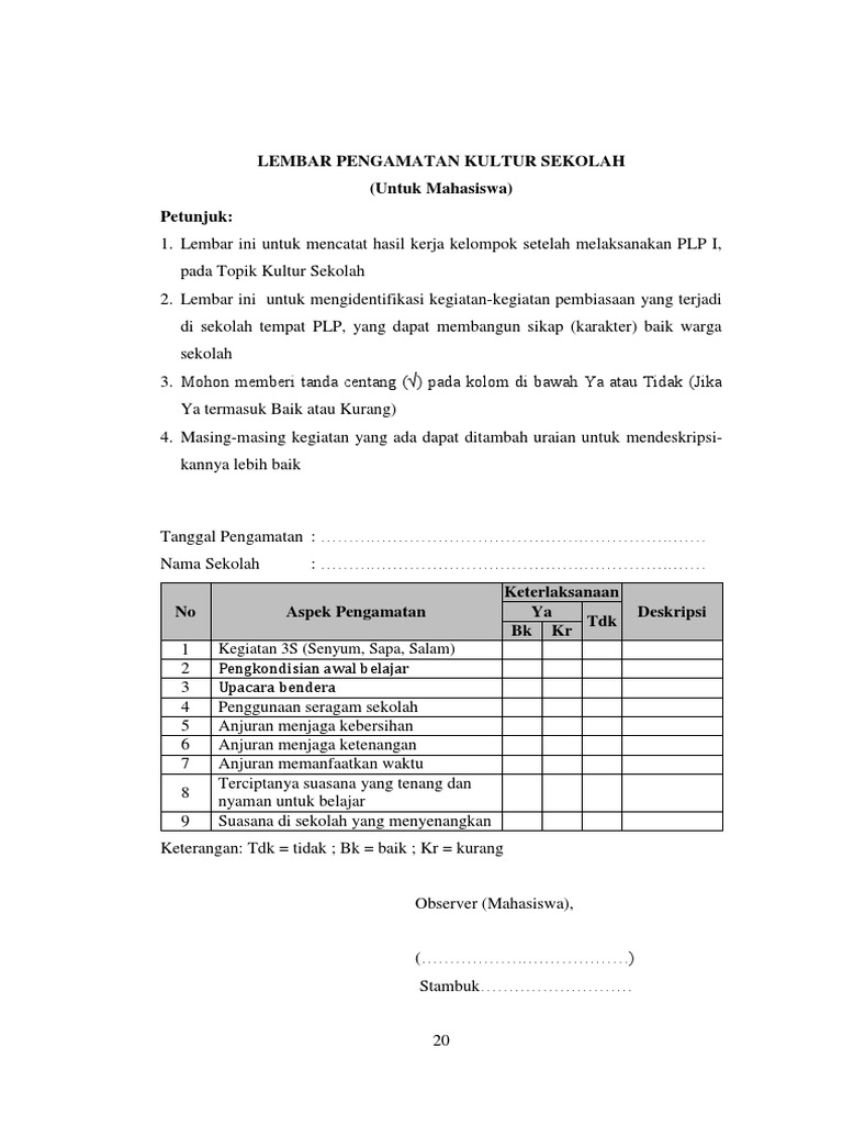 (Revisi) Form. Observasi | PDF