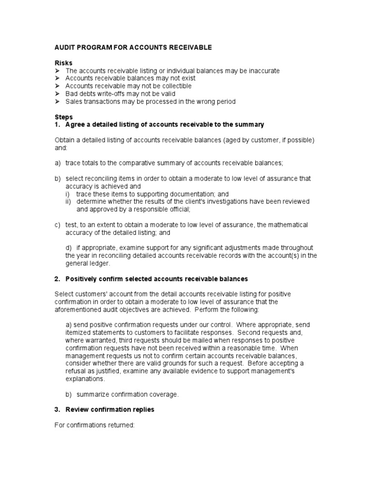 Accounts Receivable Audit Program | Audit | Debits And Credits