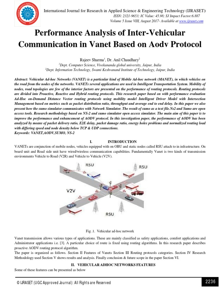 Performance Analysis Of Inter Vehicular Communication In Vanet Based On Aodv Protocol Pdf