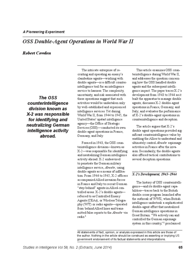 OSS Double-Agent Operations in WWII | PDF | Counterintelligence ...