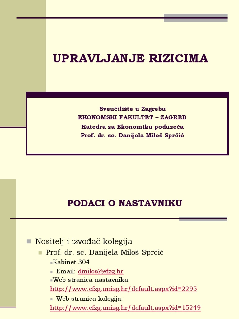 Proces Integriranog Upravljanja Rizicima - Metode Kvantifikacije Rizika ...