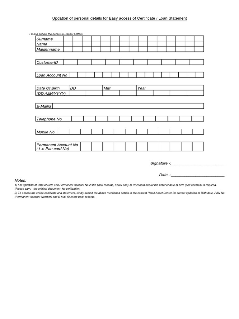 Updation of Personal Details For Easy Access of Certificate / Loan ...