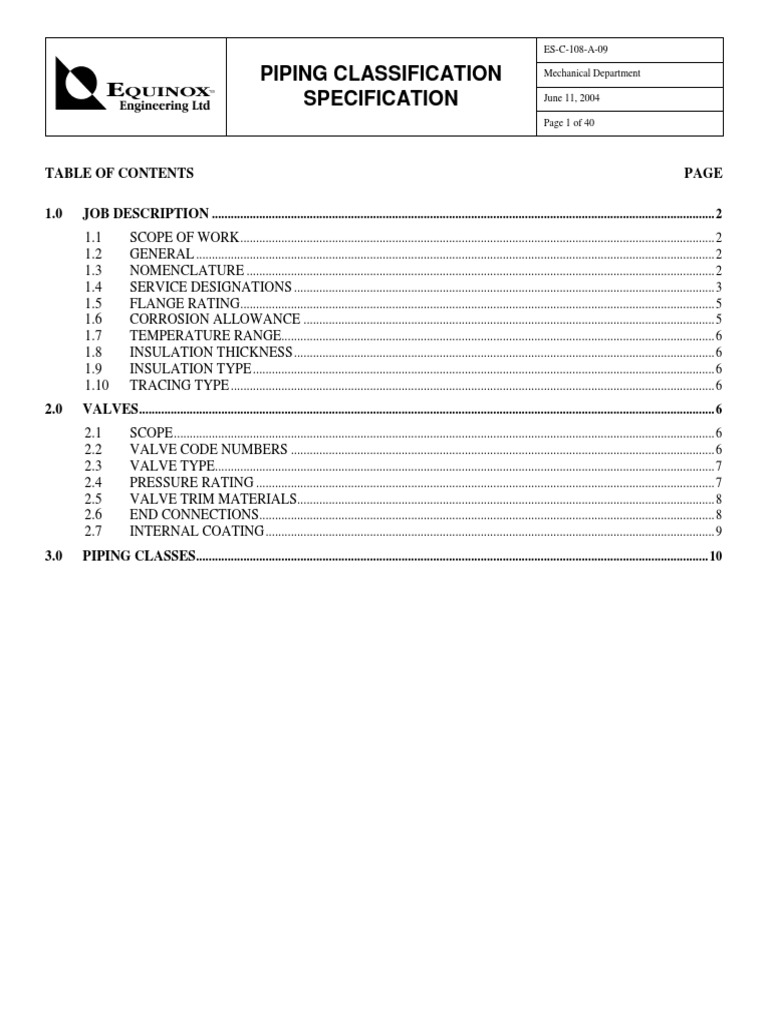 A0Y0Y7 - Appendix E1 - Engineering Piping Specifications | PDF | Pipe (Fluid Conveyance) | Valve