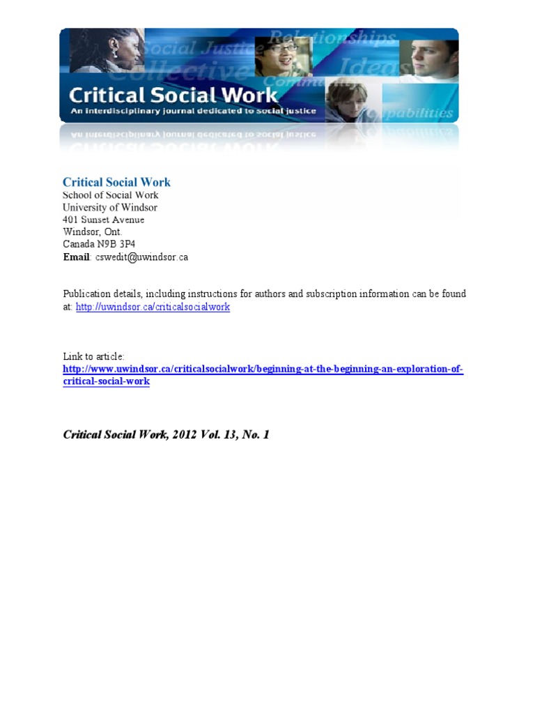 Critical Social Work: School of Social Work University of Windsor 401 ...