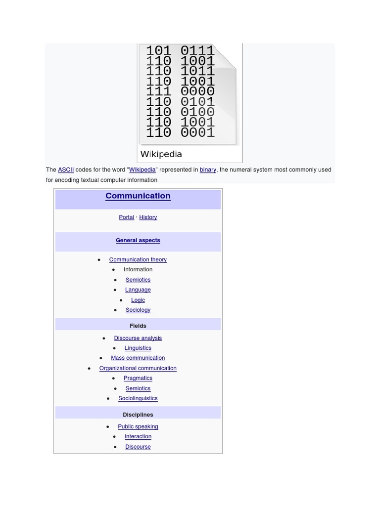 Communication: Ascii Wikipedia Binary | PDF | Information | Cognitive ...