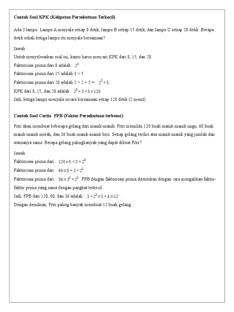 Soal KPK FPB dan pembagian rata | PDF