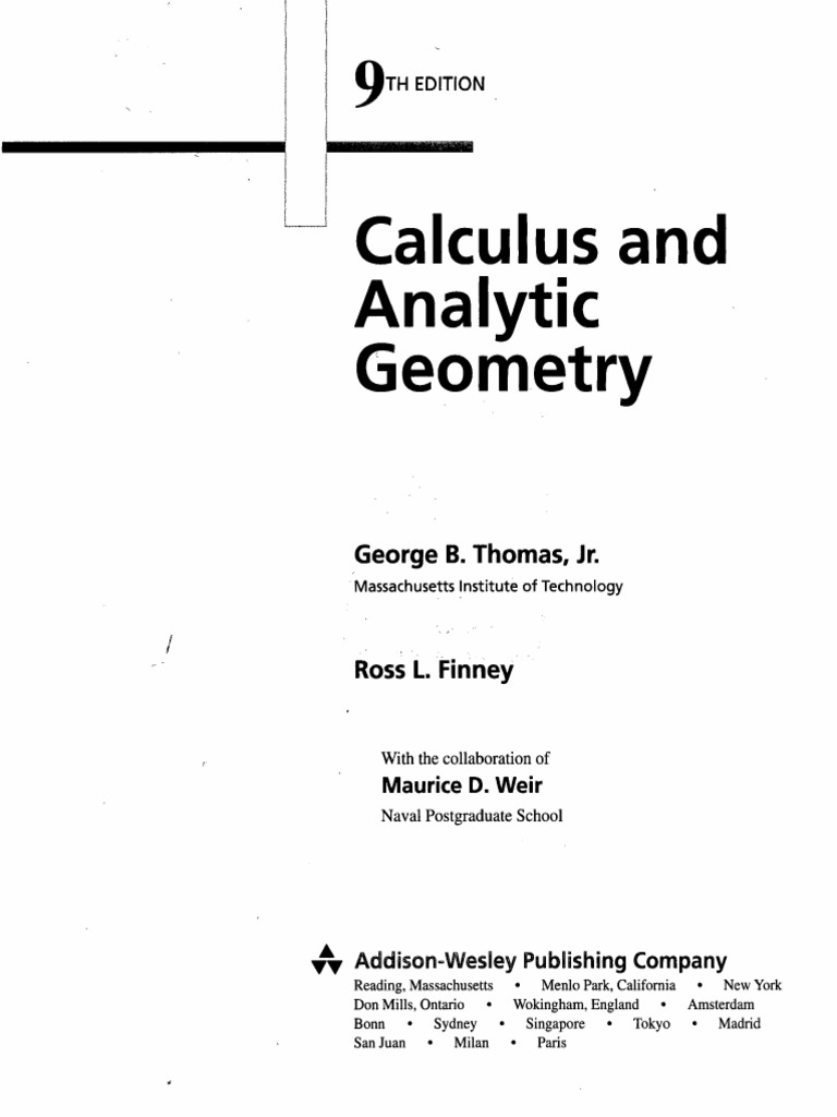 Calculus And Analytic Geometry George B Thomas Jr Download Free